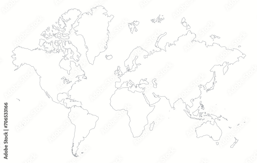 Poster Stylized world map with continents in linear style – Wall Art ...