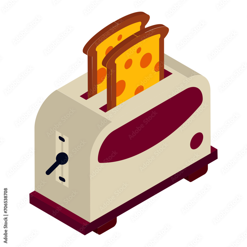 Popup toaster isometric concept, radiant heat device to brown sliced ...