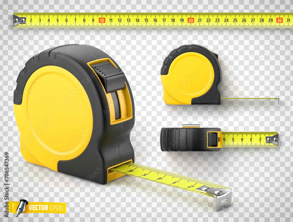 Vector realistic illustration of a tape measure on a transparent ...