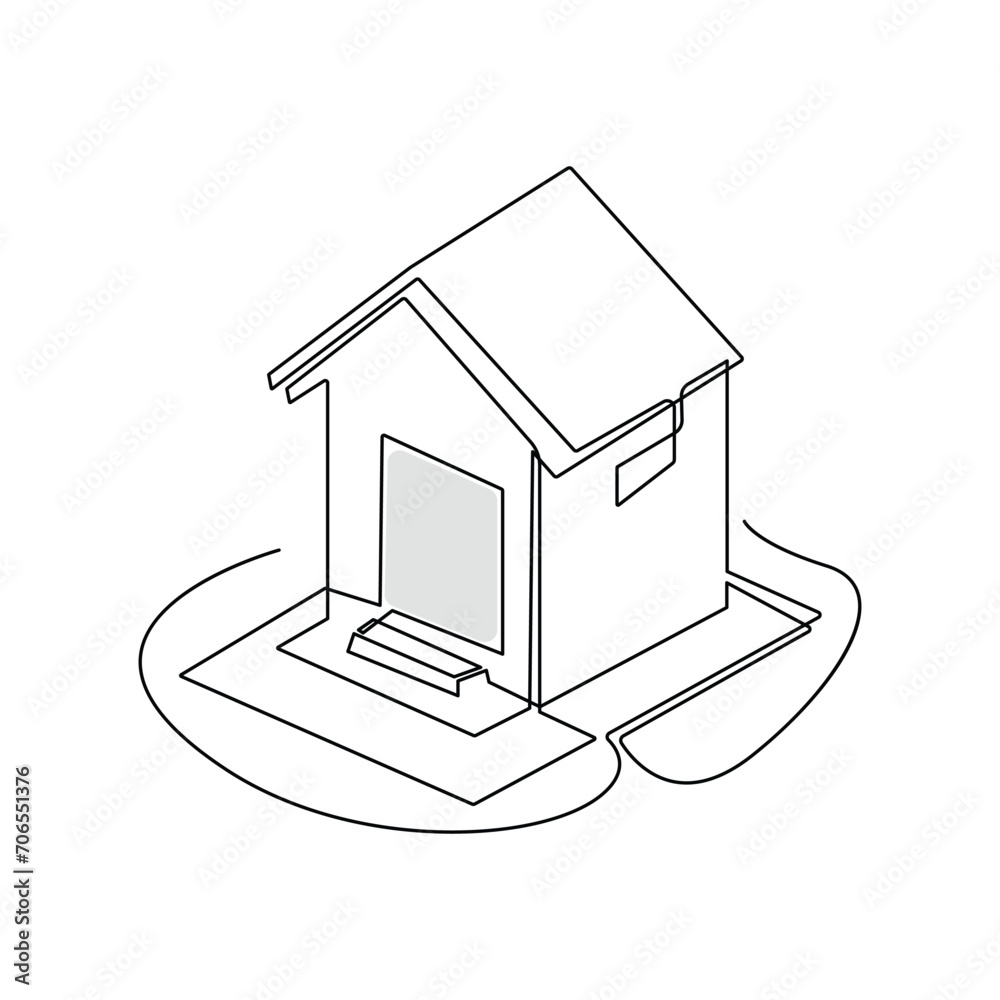 One-line continuous modern house architectural drawing and family home ...