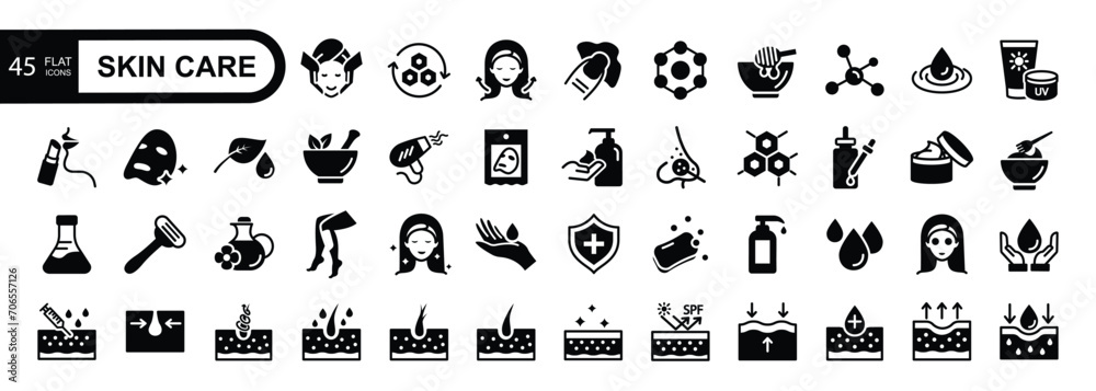 Vetor de Skin care icon set. Flat style icons pack. Vector illustration ...