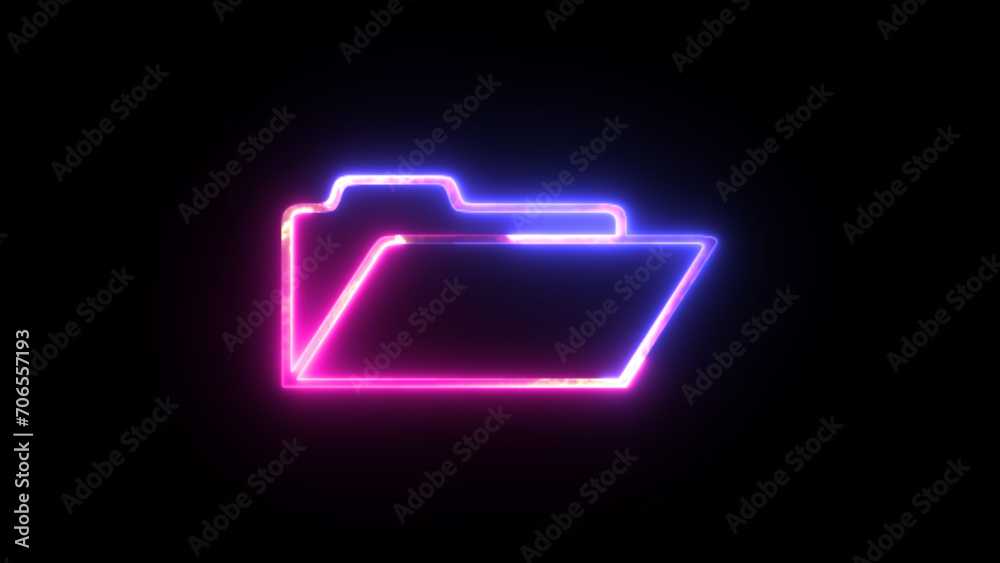 Glowing neon Folder icon isolated on black background. Outline neon ... Glowing neon Folder icon isolated on black background. Outline neon ...