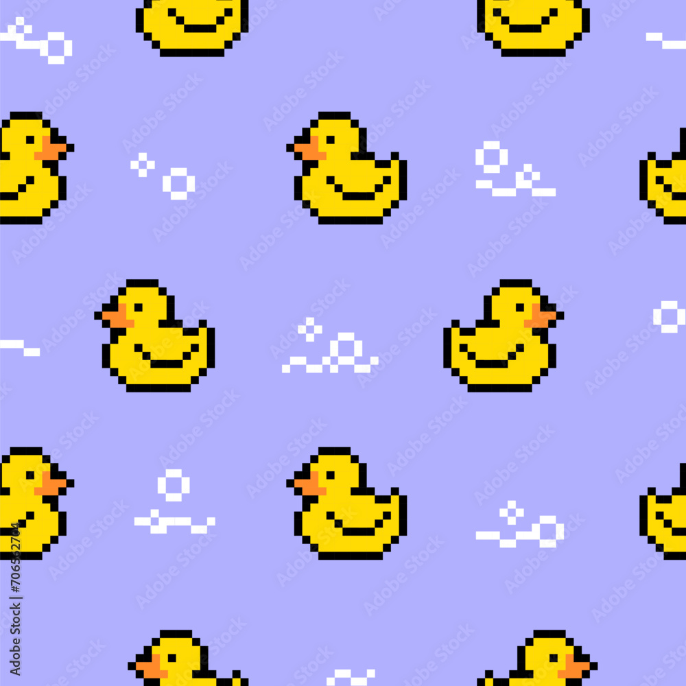 Pixels ducks, Y2k trendy seamless pattern, cute abstract elements ...