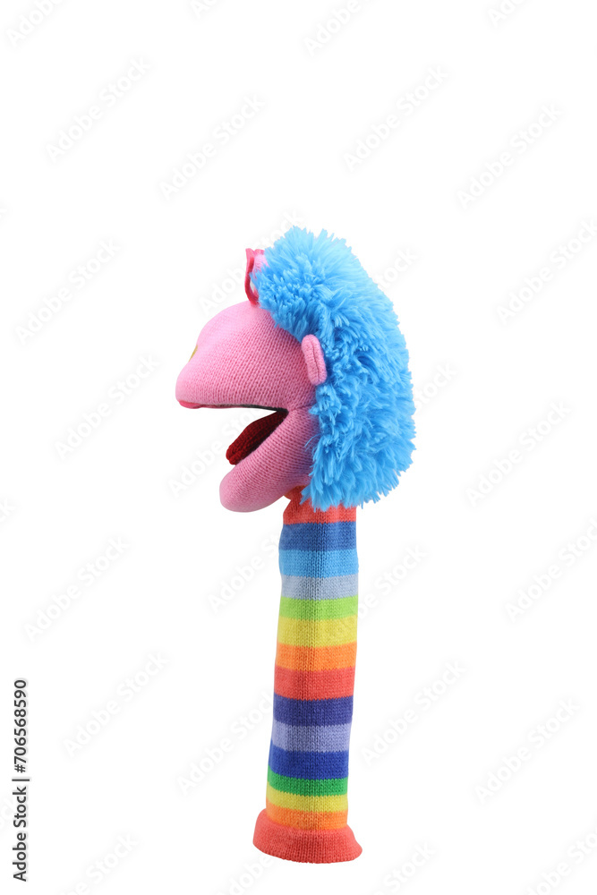 little funny sock puppet isolated on white background. hand theater ...
