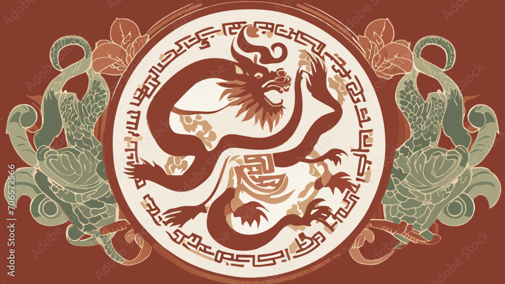 Chinese zodiac Dragon symbol. Hieroglyphics mean Happy New Year and ...