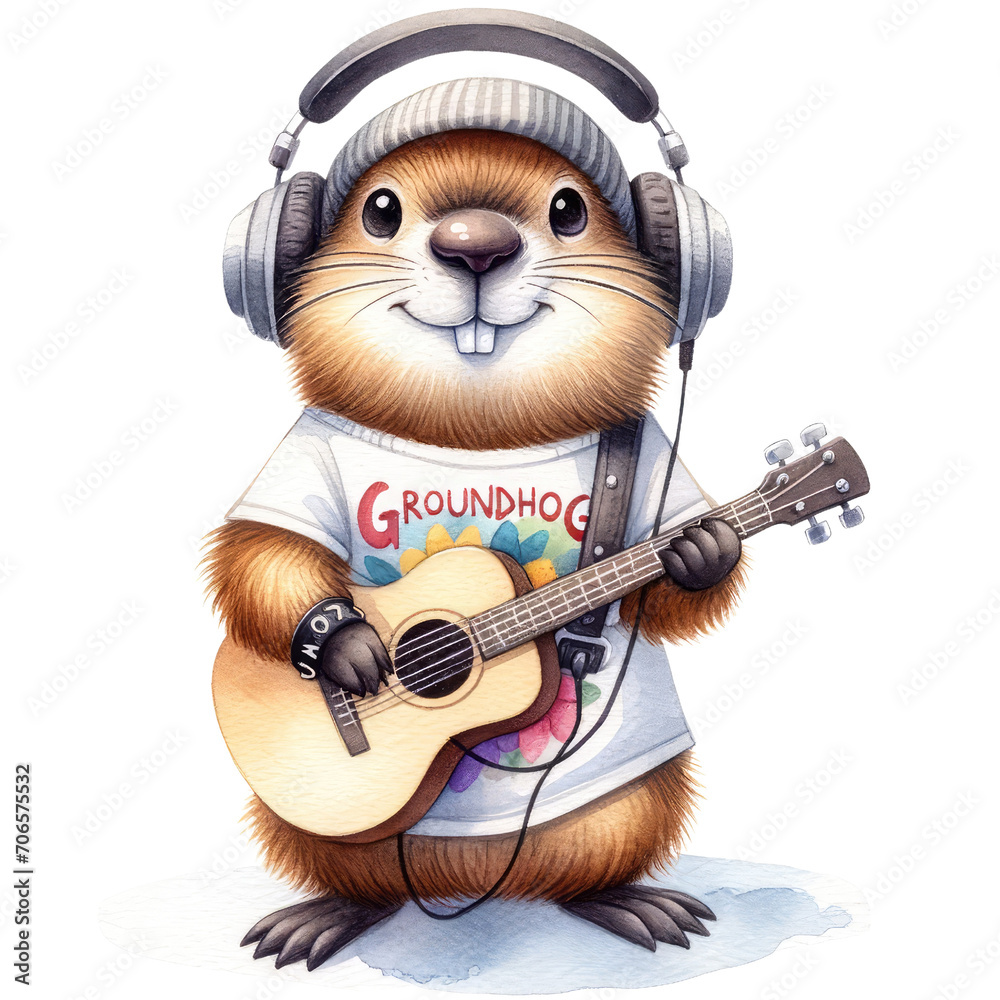 Watercolor Groundhog Day with Music Clipart | Festive Celebration ...