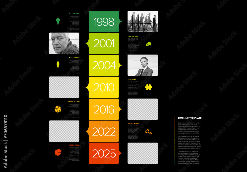 Simple vertical dark green red timeline process infographic with big ...