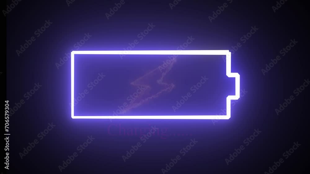 Vidéo Stock Glowing blue neon battery icon with lightning bolt on a ...