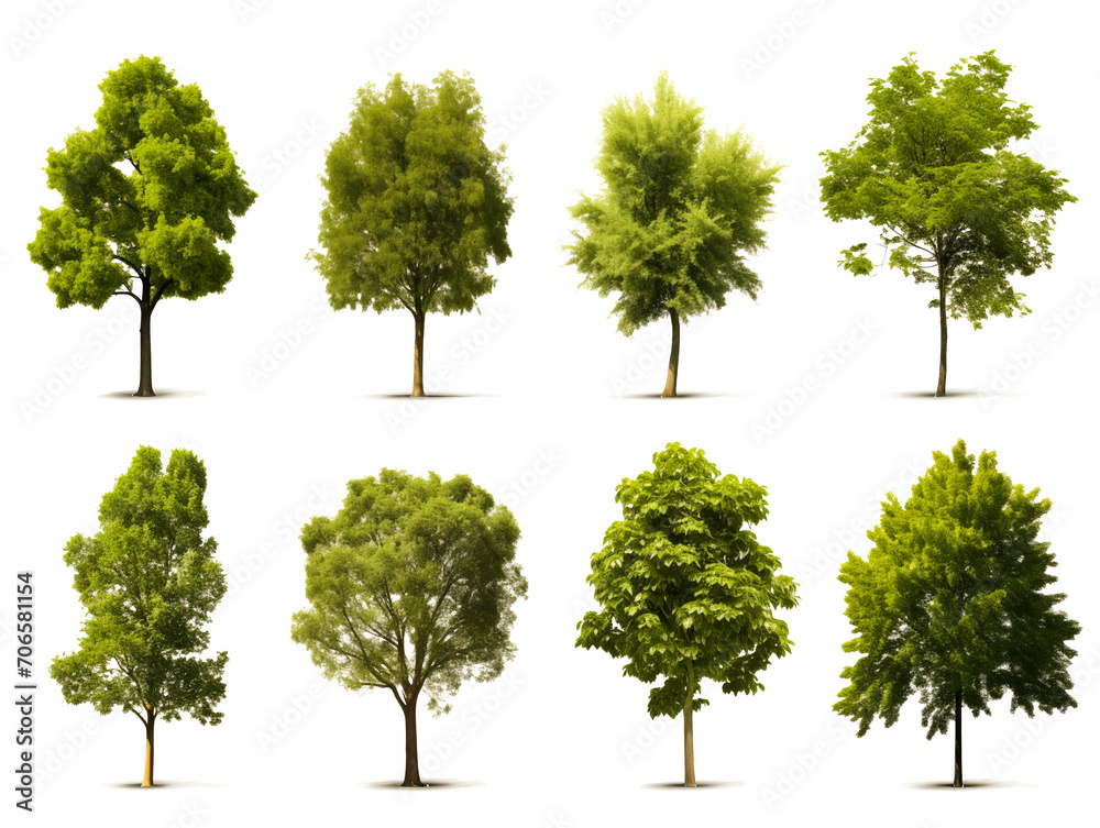 High-quality collection of eight diverse trees with transparent ...