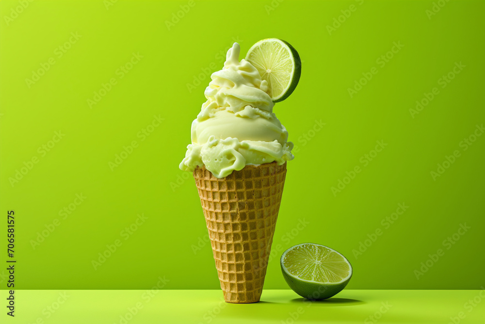 Key lime pie ice cream cone with the side of a lime. (Generative AI ...