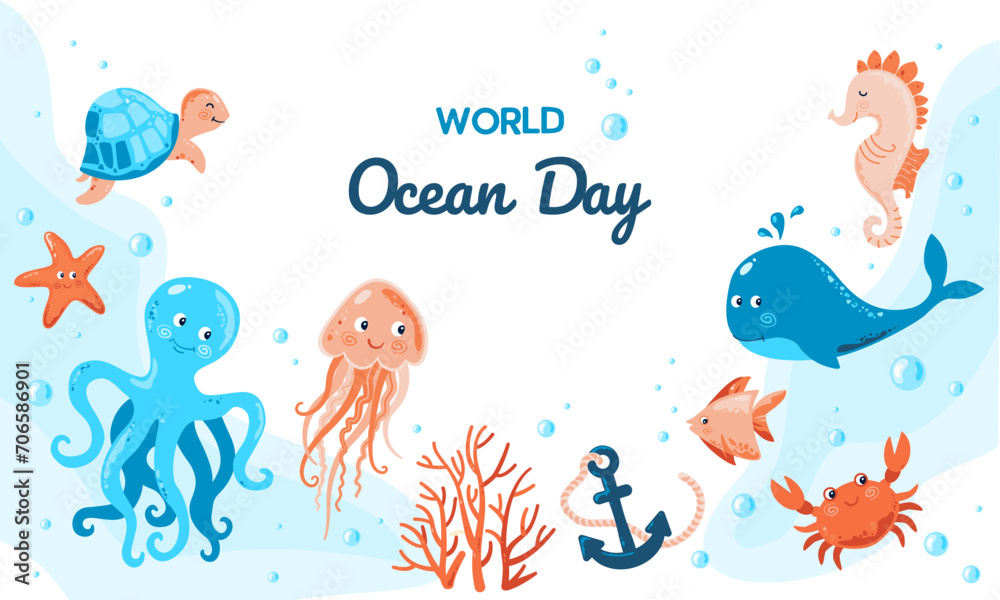 World Oceans Day. Protect ocean animals and the environment. Save ocean ...