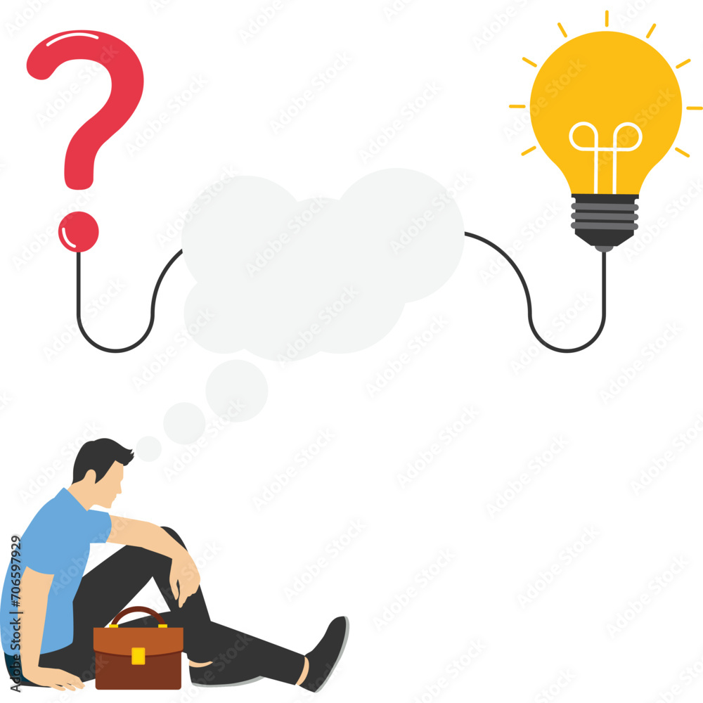 businessman on thinking bubble connect question mark to lightbulb ...