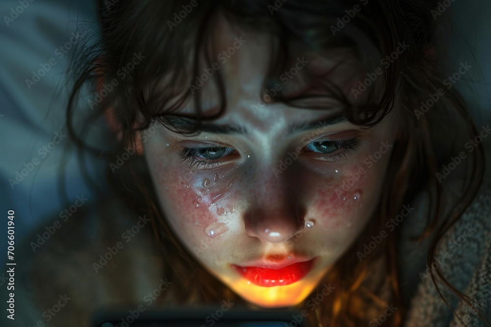The Impact of Cyberbullying: Portrait of a teenage girl facing social ...
