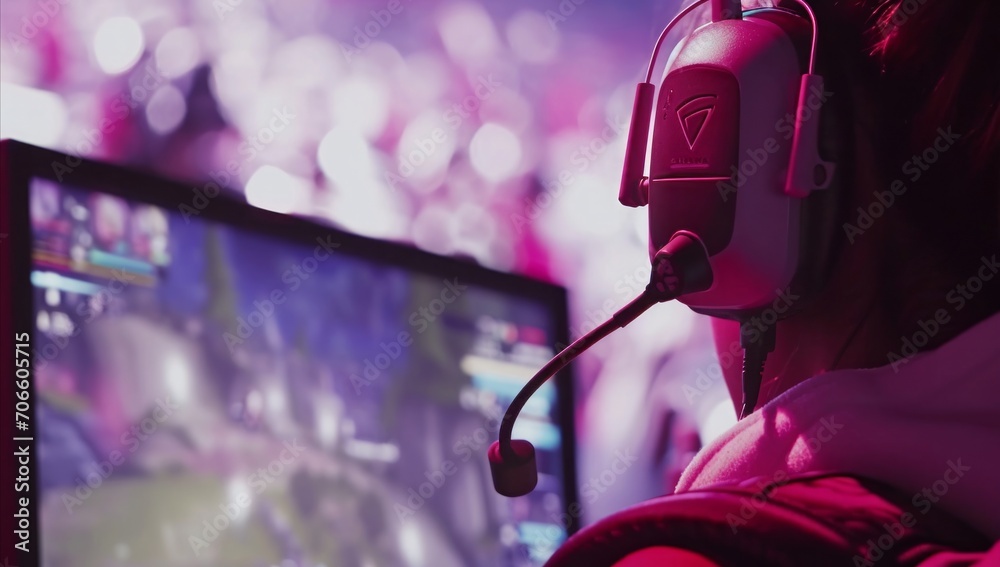 Immersed in Gaming: Computer Player with Headphones, Engaging in ...