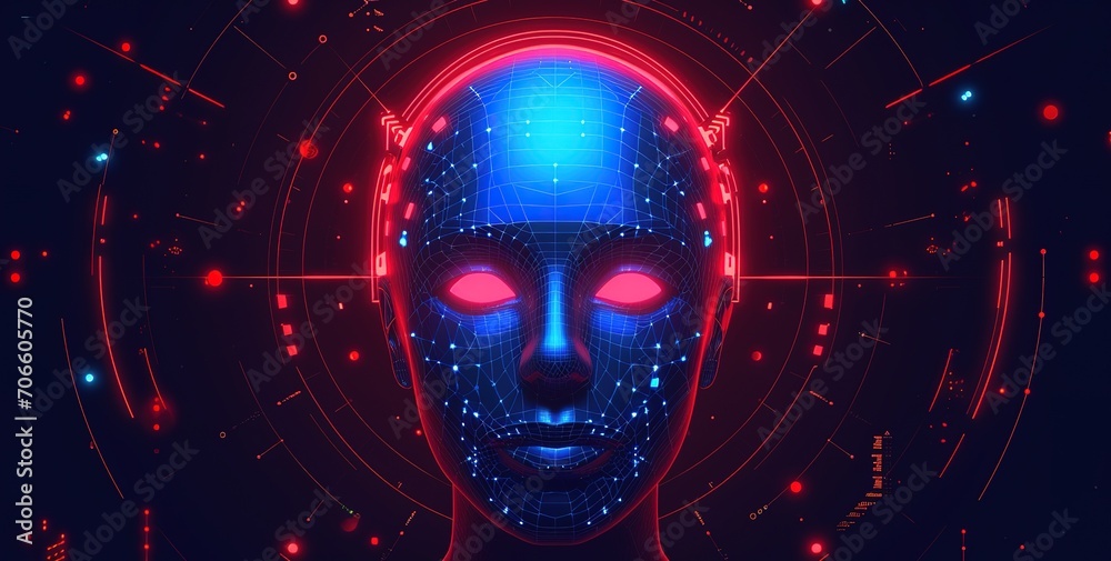 Futuristic digital profile of a person among a complex diagram ...