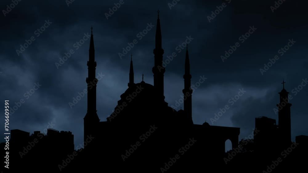 Lightning and Thunderstorm Flash over The Mohammad Al-Amin Mosque, a ...