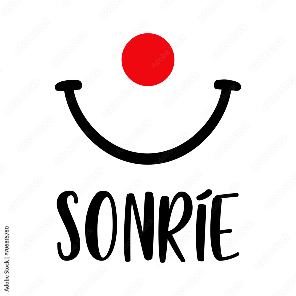 Vetor de Letras de la palabra sonríe en español en texto manuscrito con ...