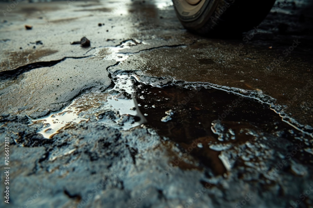 Mechanical Malfunction Sign: Oil leakage under the car Stock Photo ...