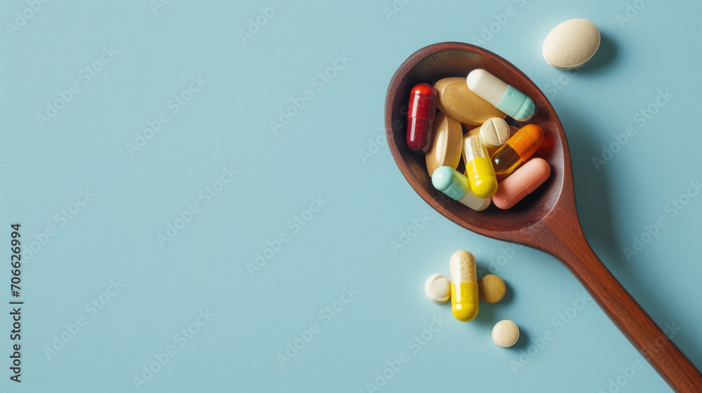 Variety of pills and capsules of different shapes, colors, and sizes ...