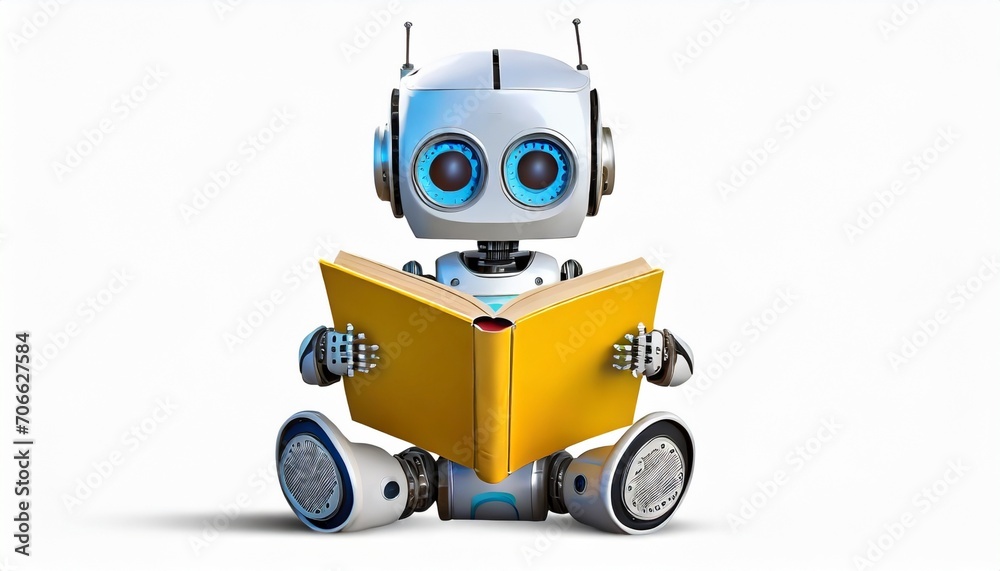 cute robot reading a book cartoon style isolated on white background ...