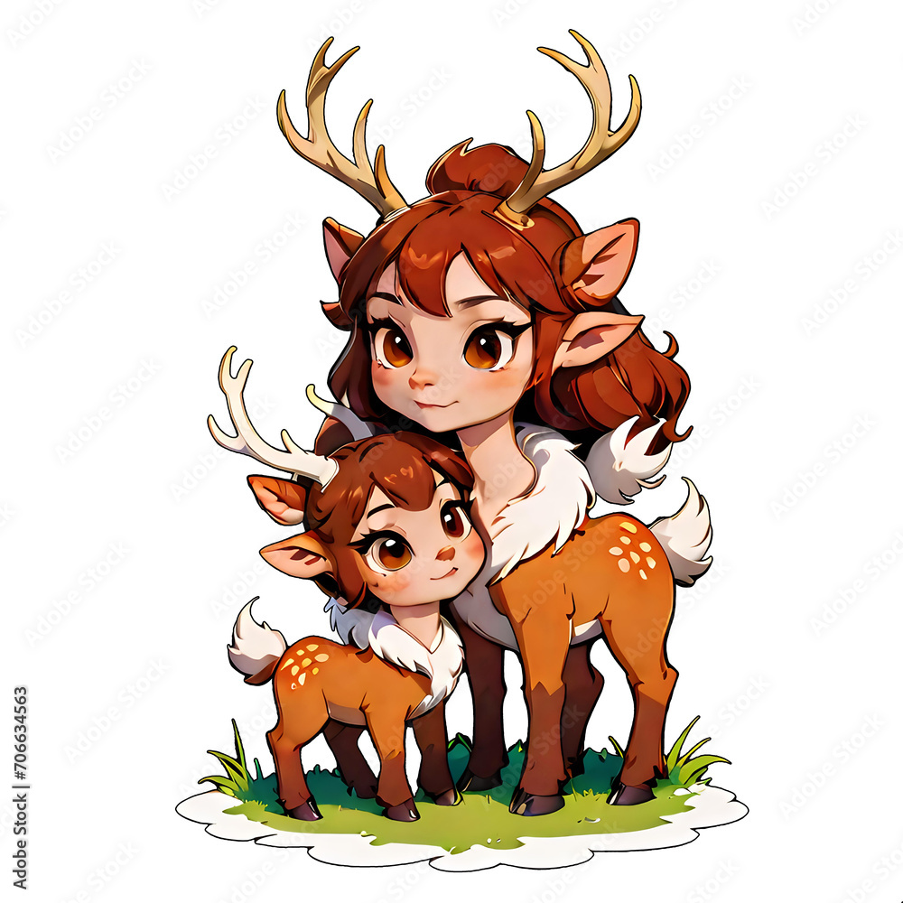 Enchanted Forest Friends: Mother and Fawn. A magical representation of ...