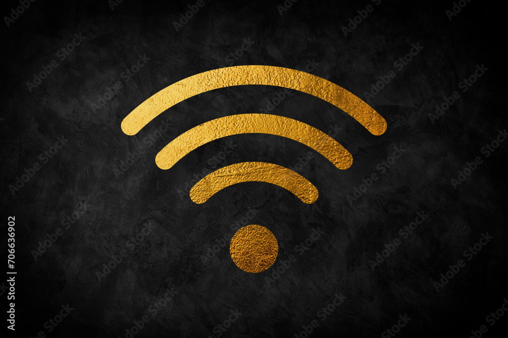 Golden wifi sign. Gold wi fi wireless symbol. Isolated textured wi-fi ...