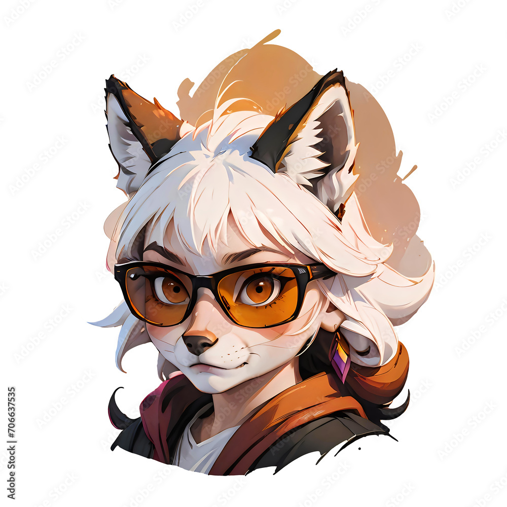 Intellectual Fox Character with Glasses A digital illustration of a fox ...