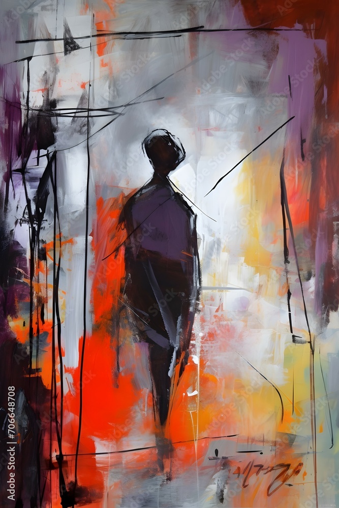 abstract painting depicting dramatic moments with lines, expressionism ...