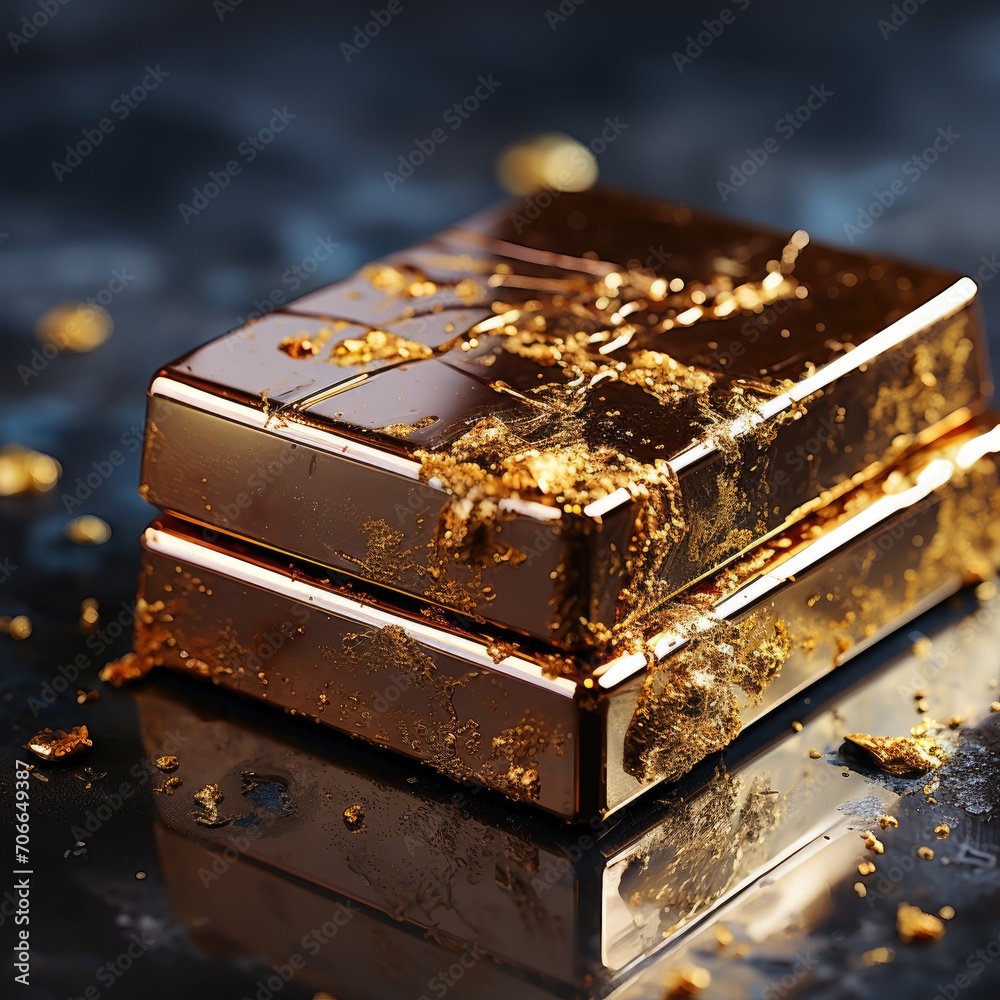 Gold bar close-up on a dark background isolated. A piece of gold. Gold ...