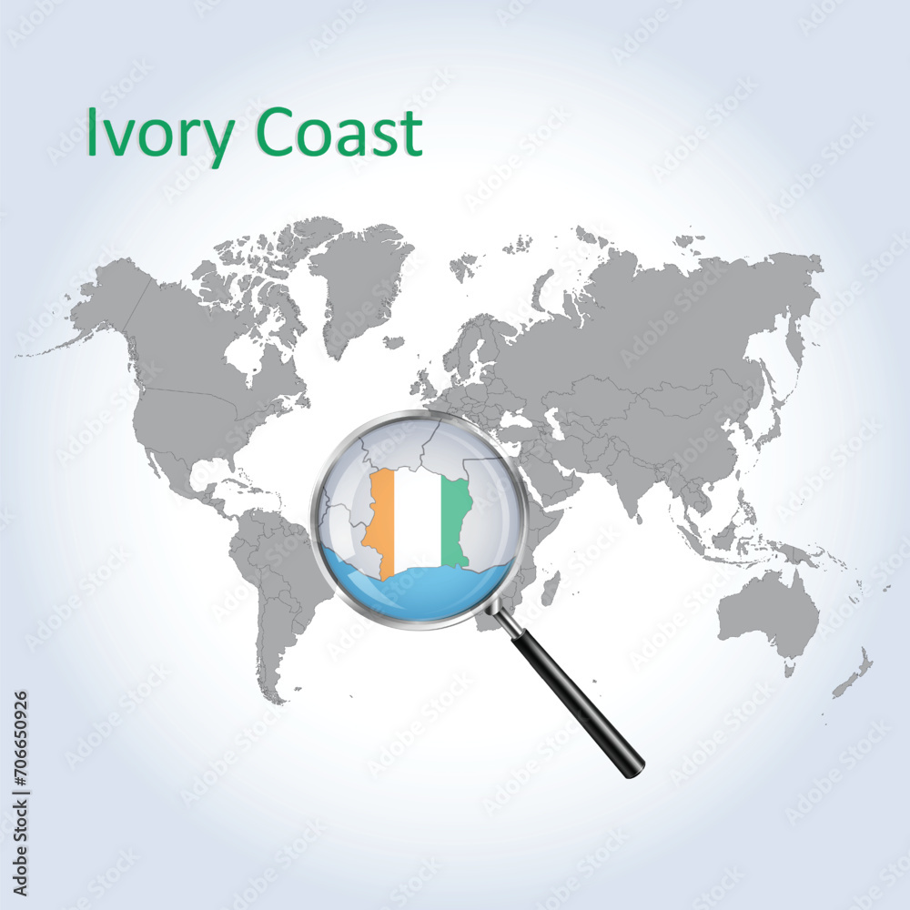 Magnified map Ivory Coast with the flag of Ivory Coast enlargement of ...