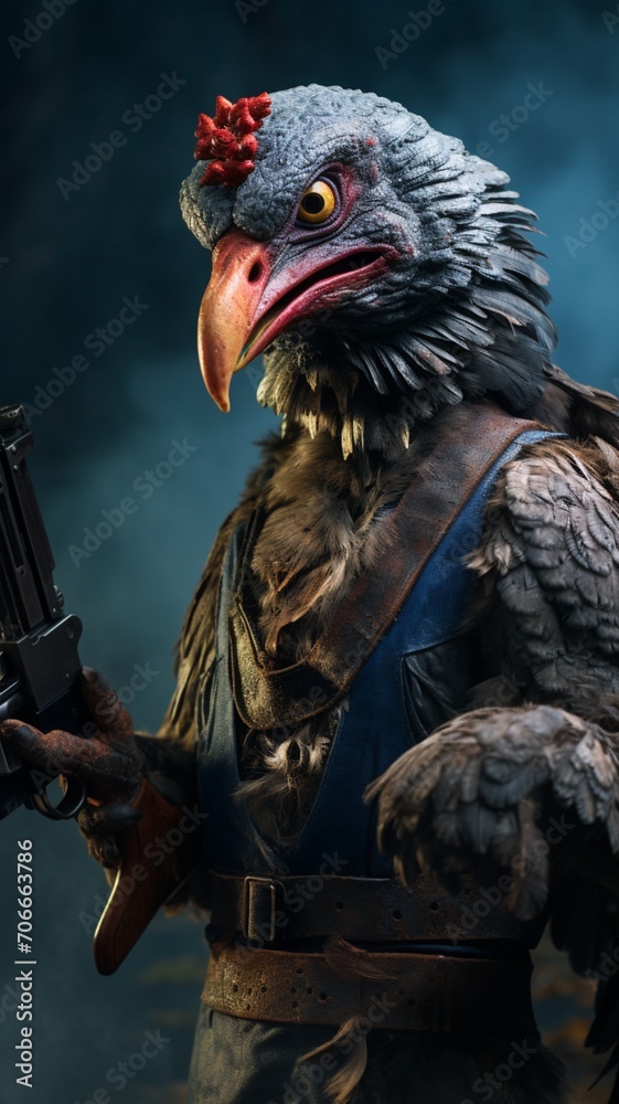 Chicken warrior with armour ready gunfight image Ai generated art Stock ...