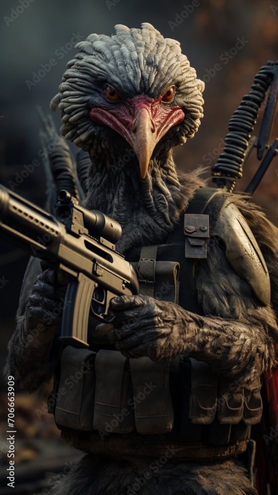 Chicken warrior with armour ready gunfight image Ai generated art Stock ...