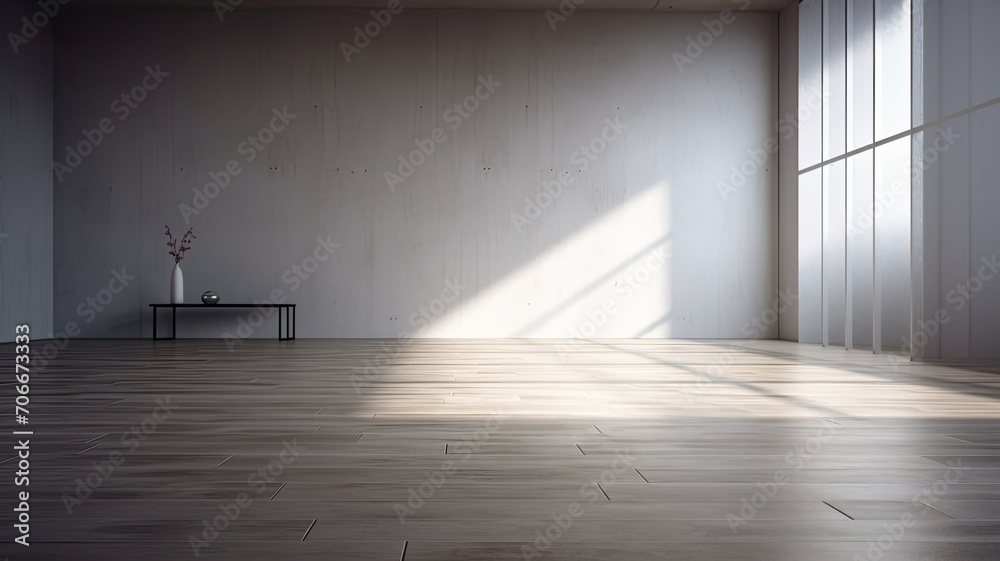 the cold, hard floor in a small room, a composition in a minimalist ...