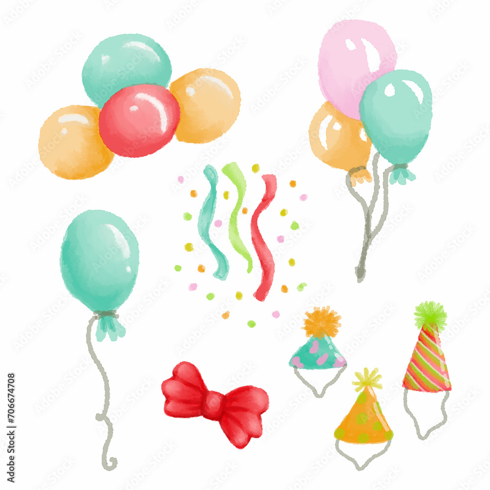 Elementos de fiesta o celebración. Ilustración de adornos con globos ...