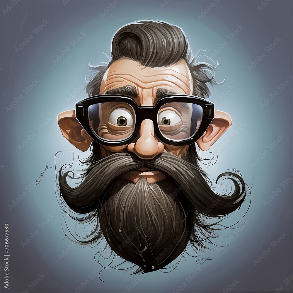 comic, gesicht, komisch, spaß, mann, person, lächeln, bart, brille ...