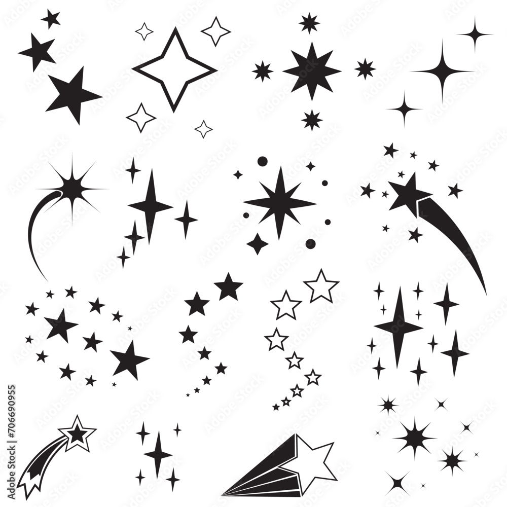 black sparkles star symbols vector. The set of original vector stars sparkle icon. Bright ...