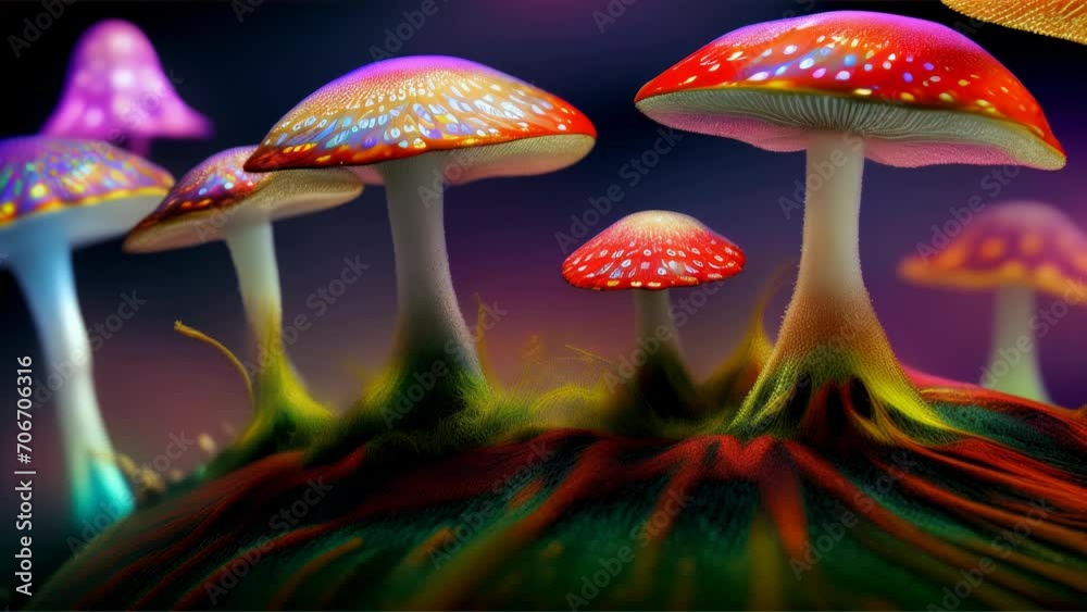 psychedelic fly amanita mushroom, hallucinating animation with colorful ...