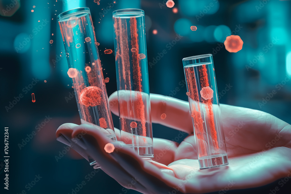 Hands of scientist holding medical test tubes or pharmaceutical medical ...