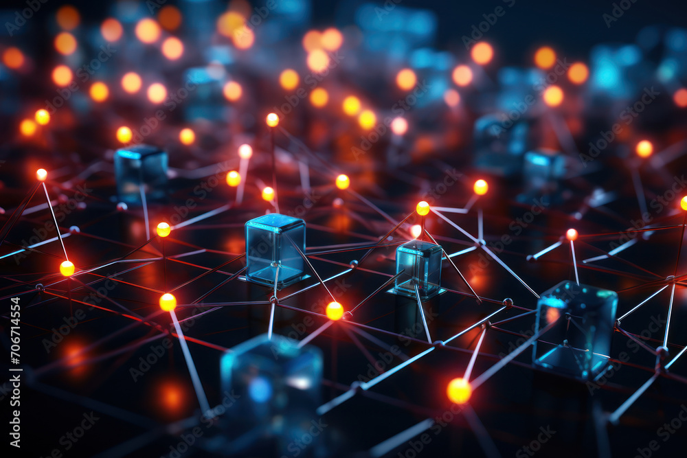 Glowing Nodes Connected By Digital Threads Illustrating The Interconnectivity Of Devices And