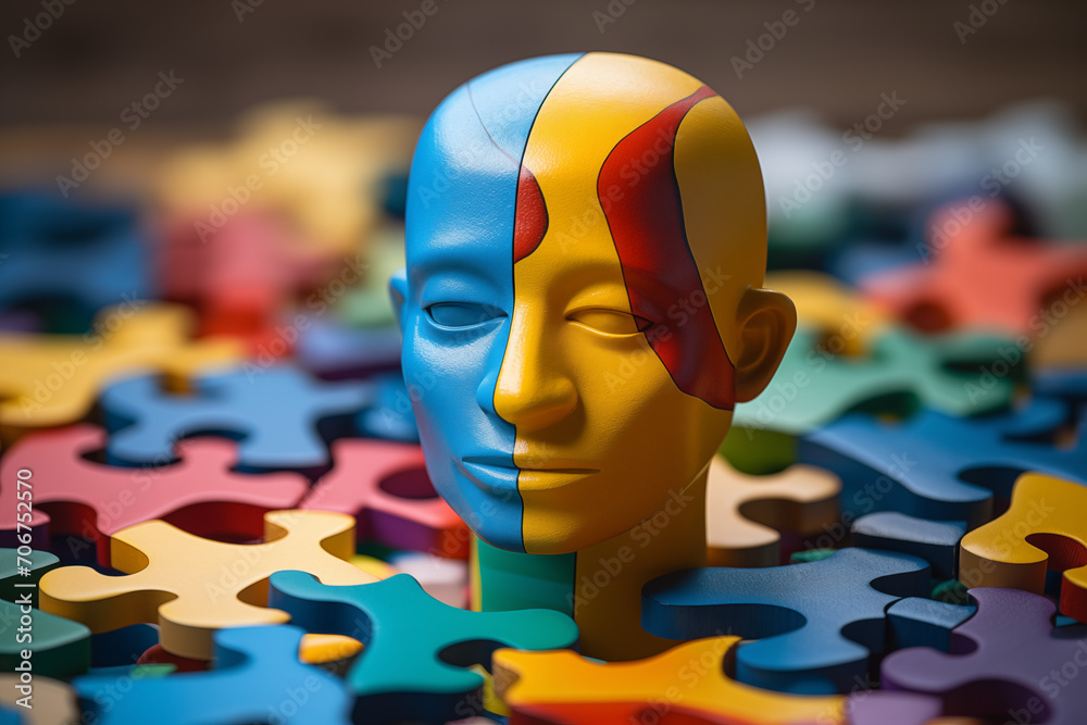 DEI, diversity equity and inclusion concept. Different faces puzzle ...