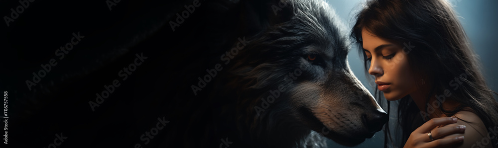 Woman and wolf. Amidst the Ethereal Fog, a Young Heroine and her Loyal ...