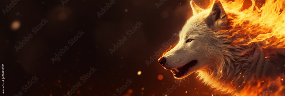 Blazing Wilderness: White Wolf Fantasy Poster with Ashen Embers and ...
