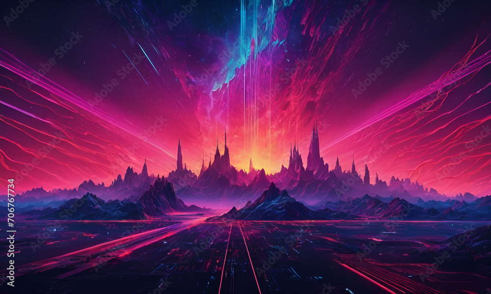 Intricate landscapes of sound, graphics, and technology, surreal audio ...