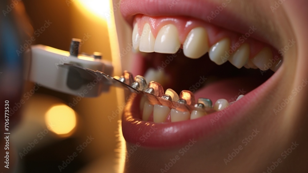 Closeup of a patients teeth being examined and photographed by ...