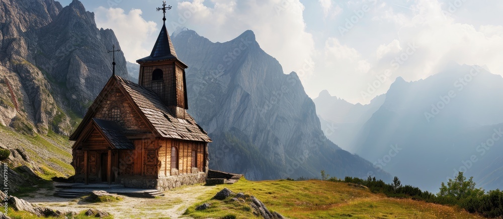 old chapel at the karwendel mountains in austria eng alm. with copy ...