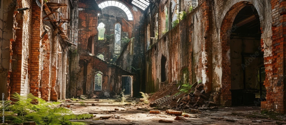 Old abandoned ruined building Old sugar mill Collapsed brick wall ...