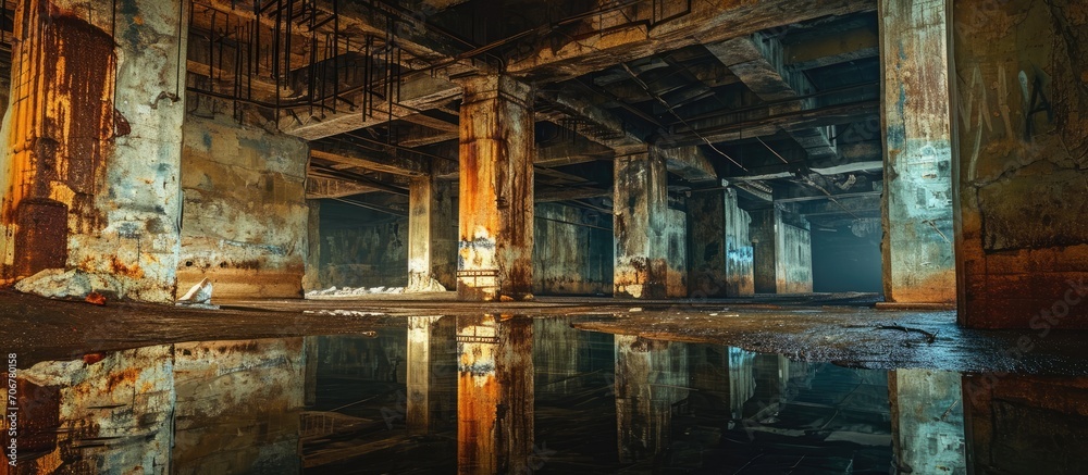 Old abandoned flooded limestone mine Gurievsky in Byakovo Tula Region ...