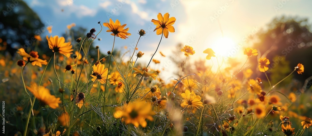 Sun facing flowers the yellow flowers are blooming beautifully it looks ...