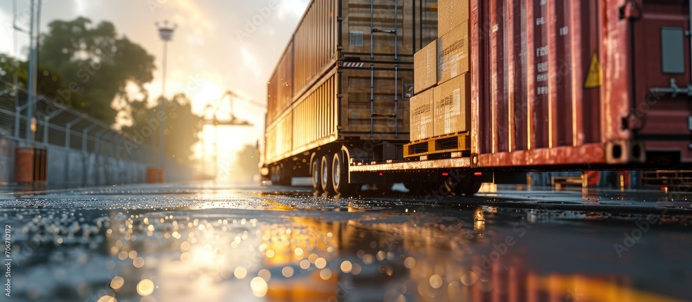 Packaging Boxes Stacked on Pallets Load with Shipping Cargo Container ...