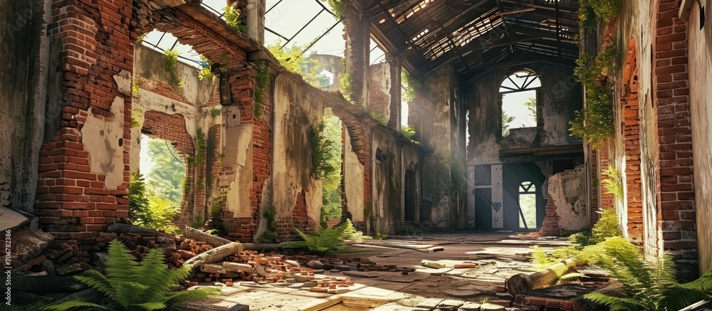 Old abandoned ruined building Old sugar mill Collapsed brick wall ...